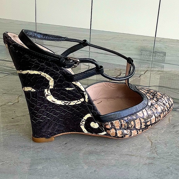 Miu Miu | Shoes | Miu Miu Limited Edition Leather Snakeskin Round Toe Wedges | Poshmark